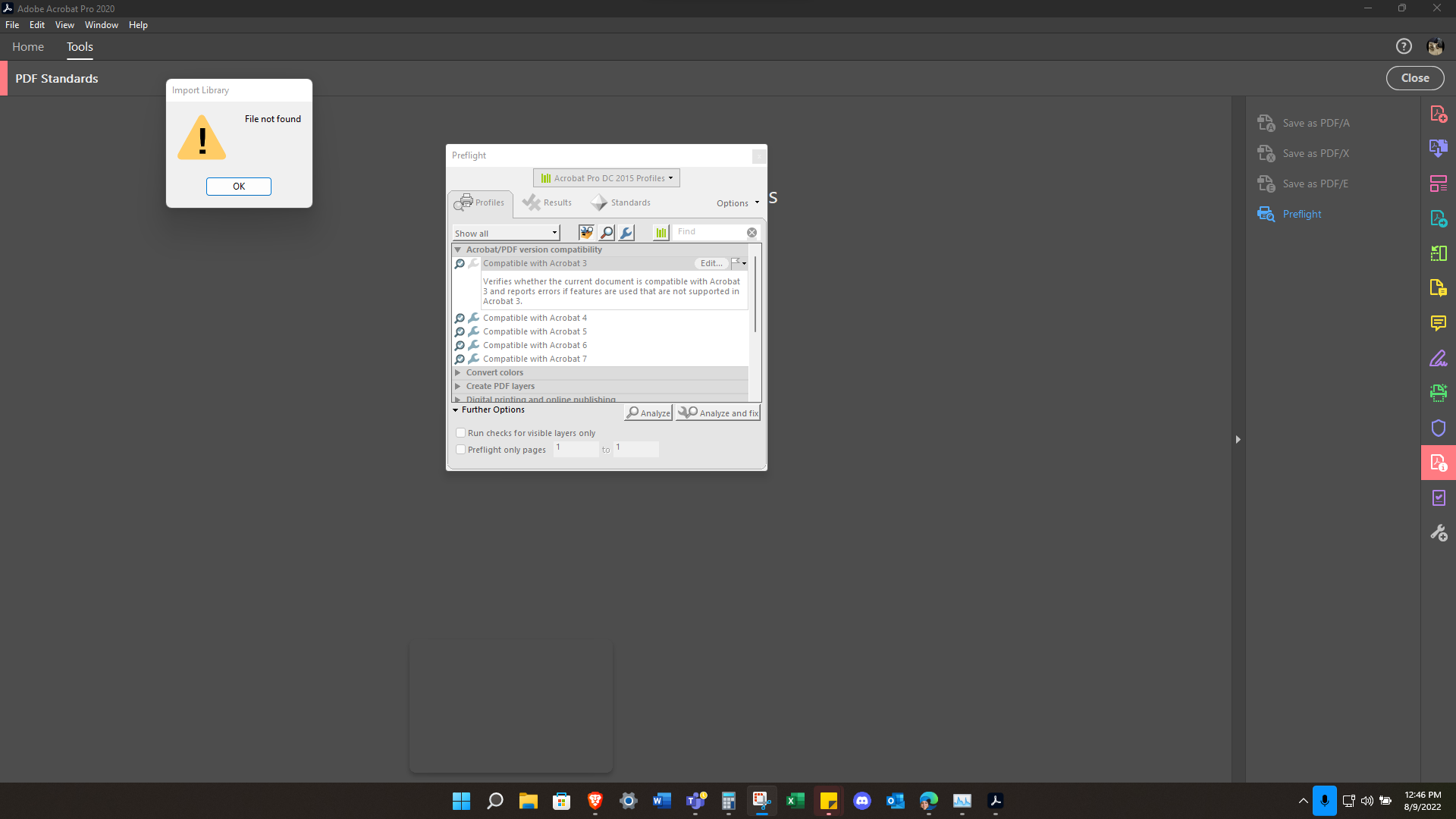 Unable to import preflight library in Acrobat Pro ... - Adobe Product ...