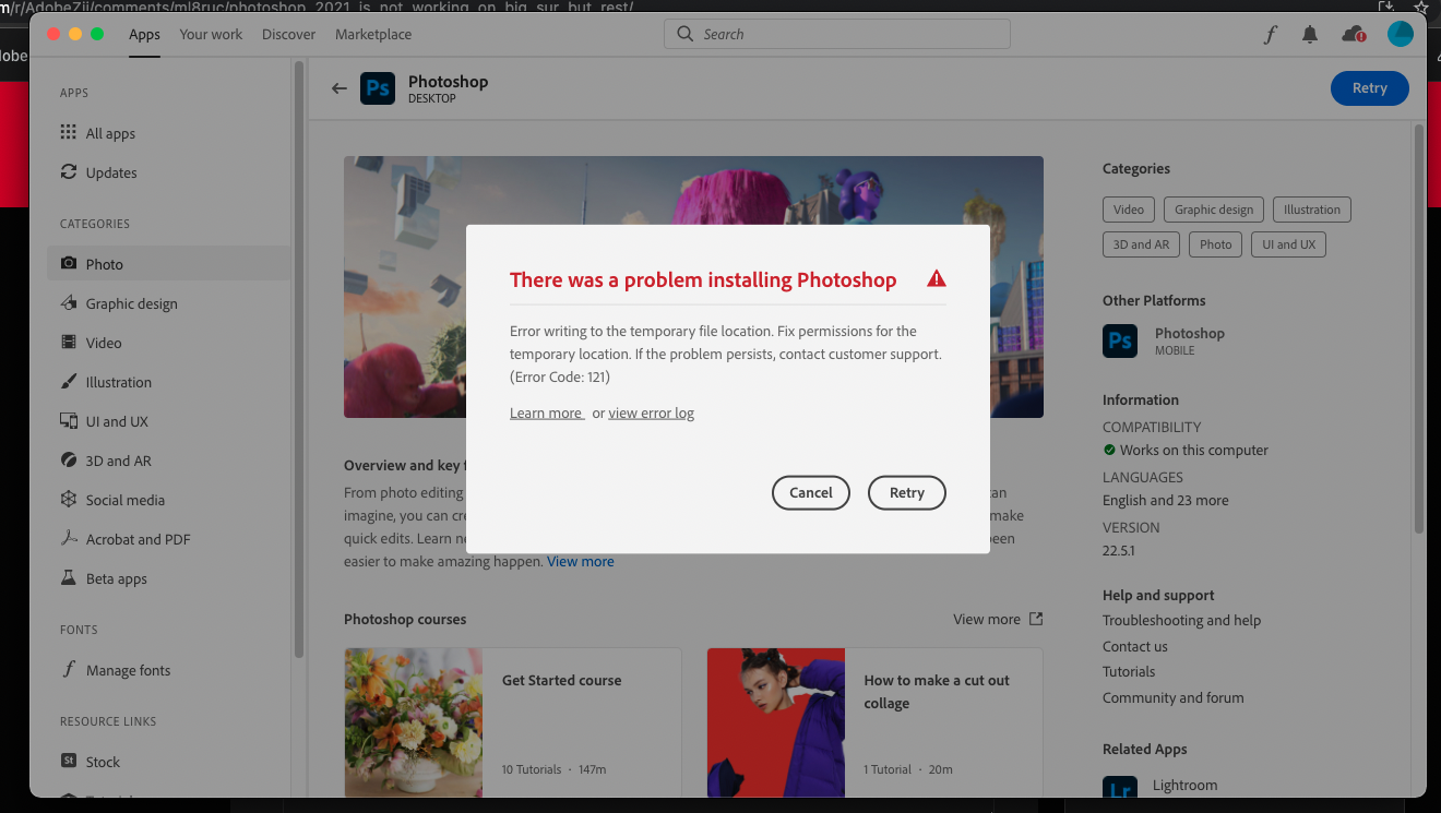 Solved: Photoshop installing error [Error Code: 121] - Adobe Community ...