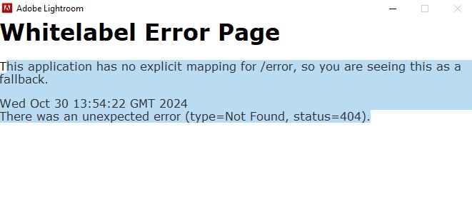 error: Type not found, status 404. Lightroom 6 - Adobe Community - 14951897