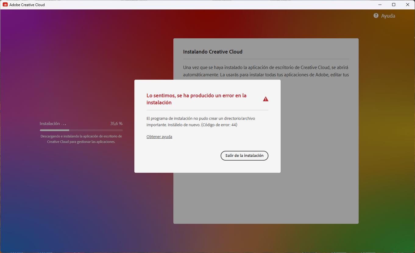 Solved: Re: Error 44 al intentar instalar cualquier produc... - Adobe ...