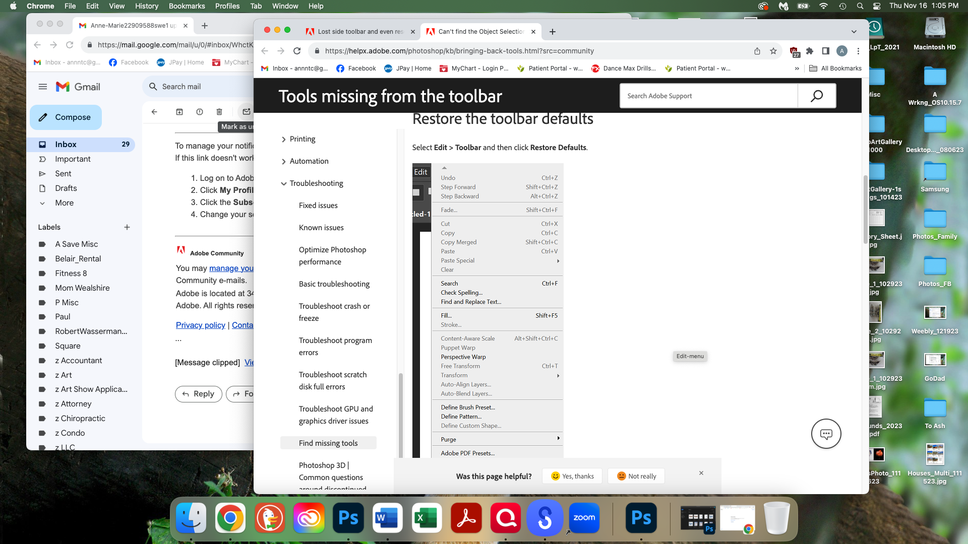 Solved: Lost side toolbar and even reset tool bar not work... - Adobe ...
