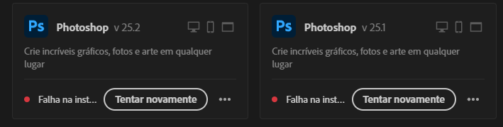 Erro na atualização e instalação do photoshop - Adobe Community - 14268498