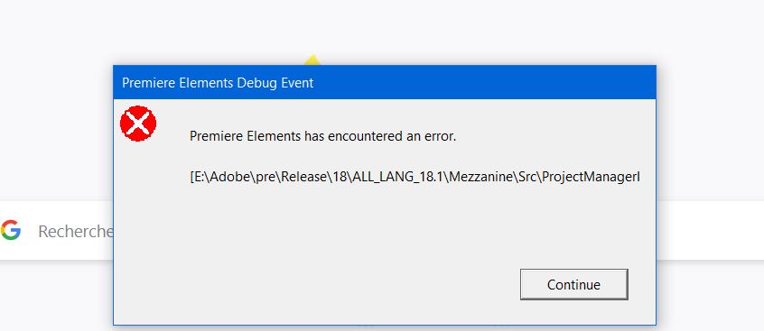 Premiere Elements Debug Event - Adobe Community - 12999618