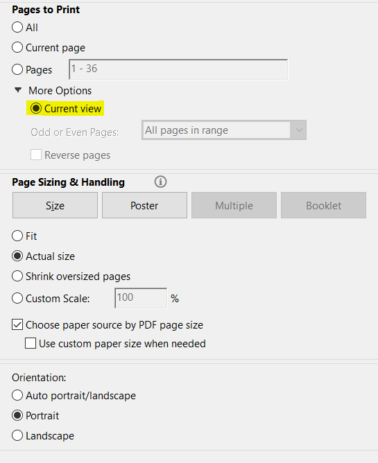 can't print "current view" even when selected?? - Adobe Community - 8753731