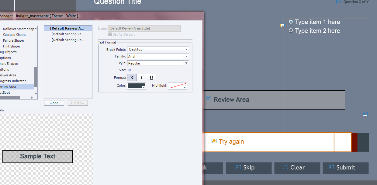 [Captivate 9] Review Area text box style - Adobe Community - 8845149