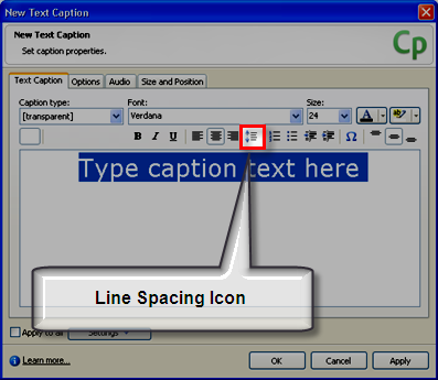 Editing line spacing in a text caption - Adobe Community - 2249087