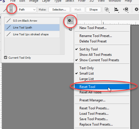 Line tool preset not switching from shape, path an... - Adobe Community ...