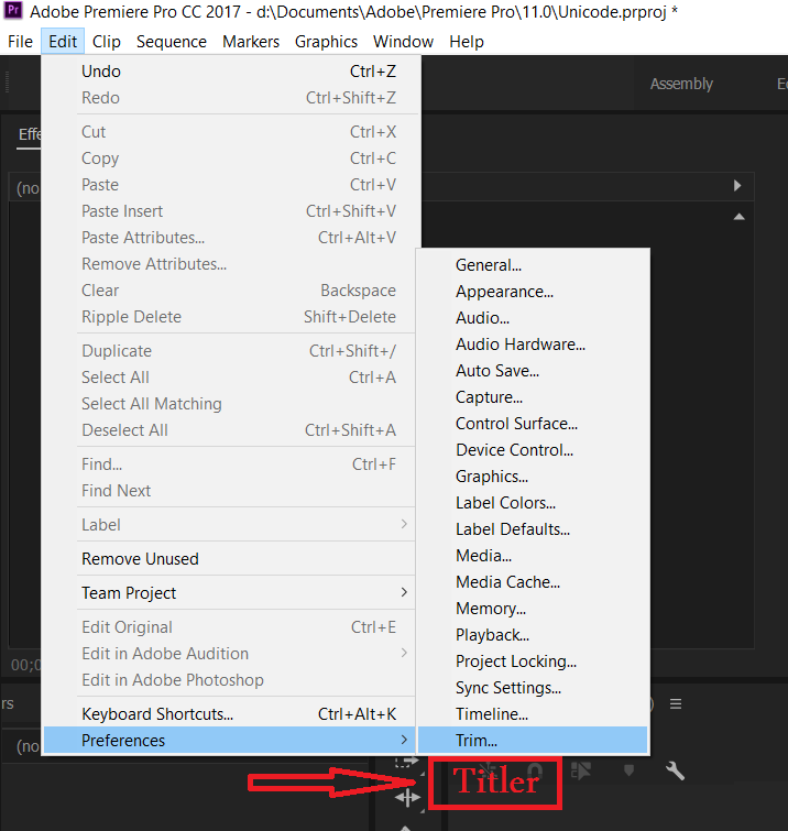 Solved: Edit -> Preference -> Titler - Adobe Community - 9773347