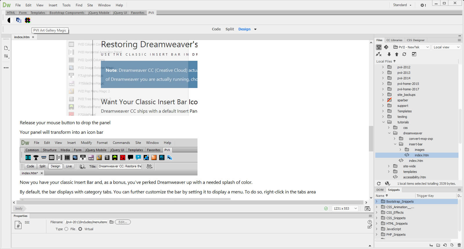 Solved: Dreamweaver 2018 - Move the Insert Panel - Adobe Product ...