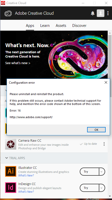 Solved: confriguration error : Error 16 - Adobe Community - 9837150