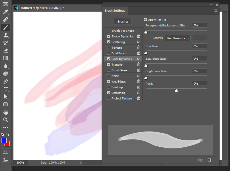Apply per tip, pen pressure control and Jitter set... - Adobe Product ...