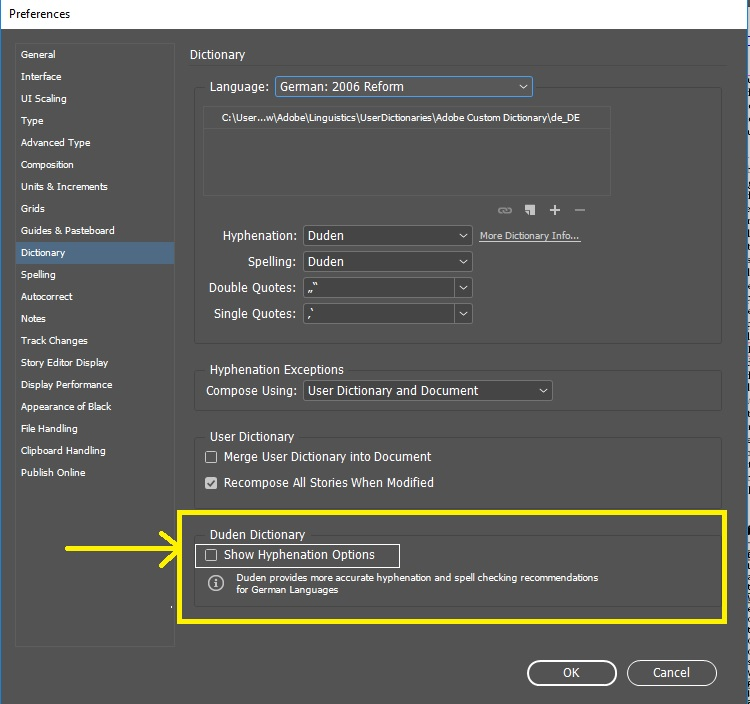 Dictionary Preference Issue InDesign CC 2019 - Adobe Community - 10260473
