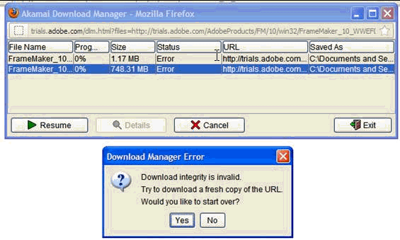 FrameMaker10 trial download failure - Adobe Community - 4169910