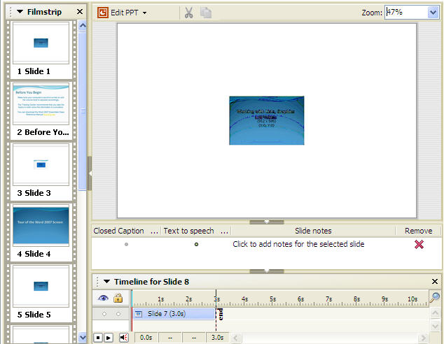 Small Slide Display In Edit View Captivate 4 Adobe Product