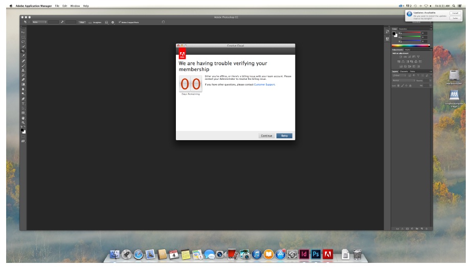 "Trouble verifying your membership" Pop Up Screen - Adobe Product ...
