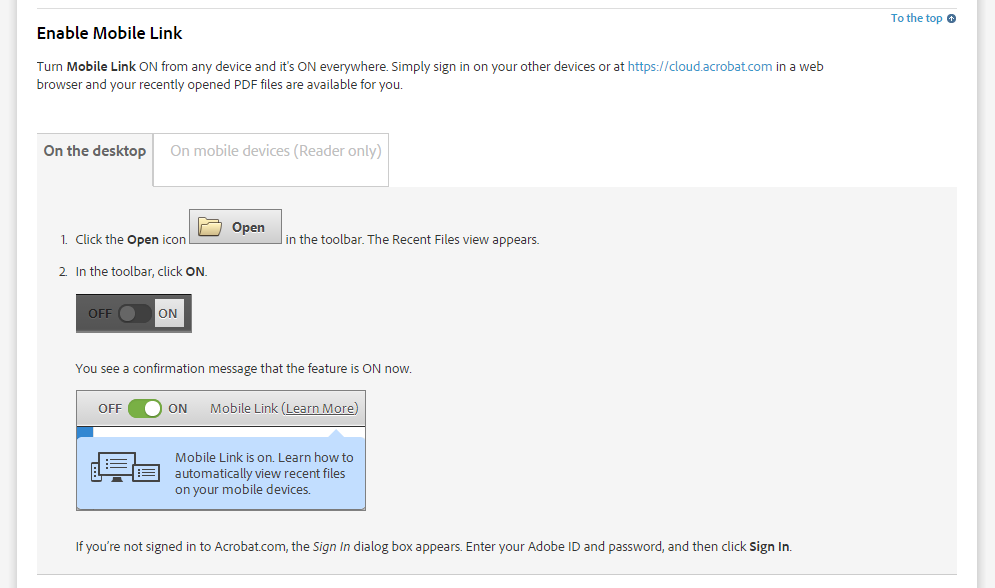 Re: How can I use Adobe "mobile link" from within ... - Adobe Product ...