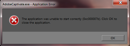 Captivate 7 error, application was unable to start... - Adobe Community - 6938583