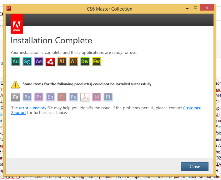 error: some items for the following products could... - Adobe Community ...