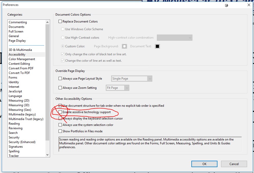 Solved: how to disable assistive technology support via re... - Adobe ...