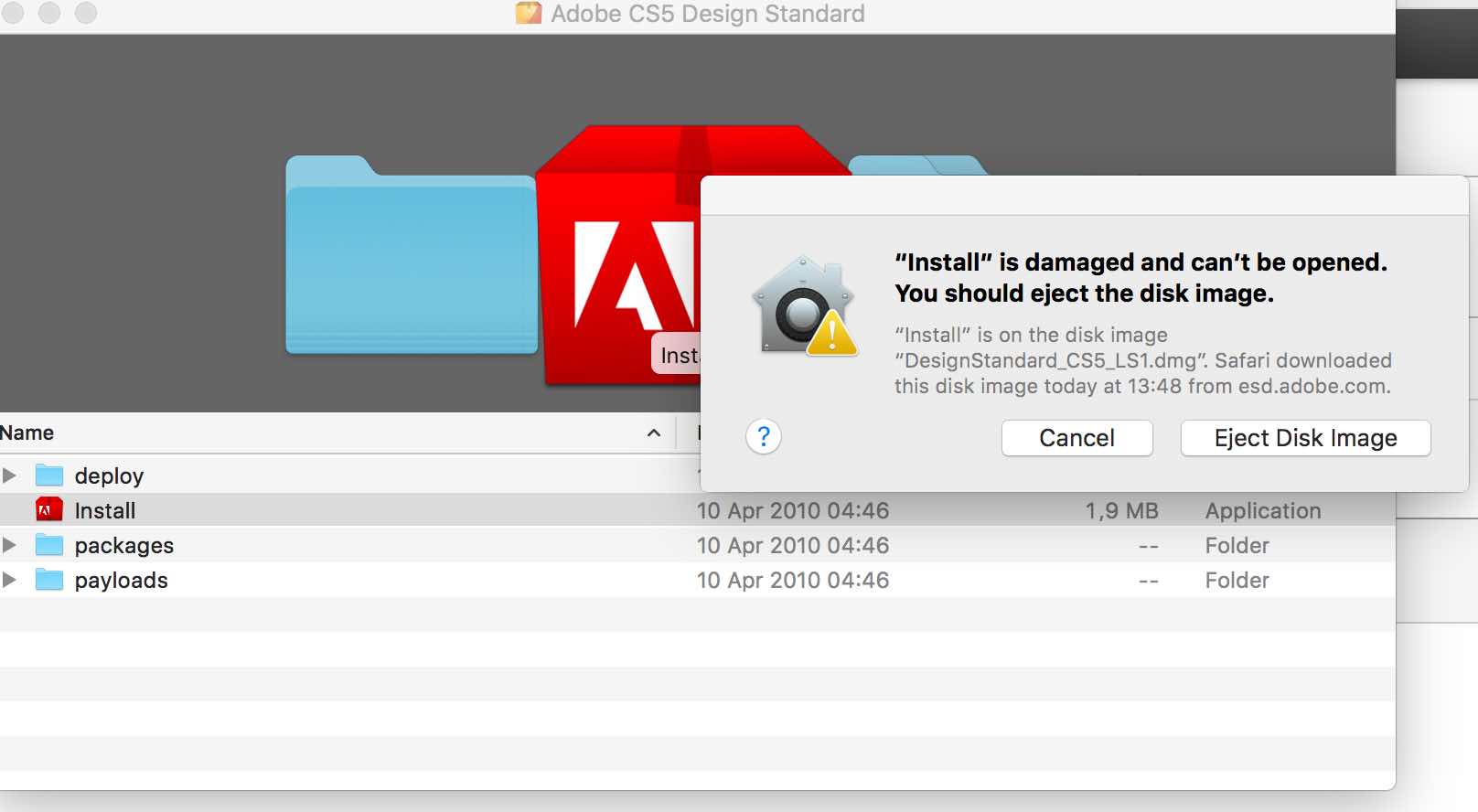 CS5 install application damaged - Adobe Community - 7806186