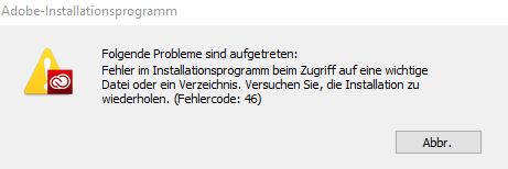 Fehlercode: 46 bei der Installation von Creative C... - Adobe Product Community - 8384300