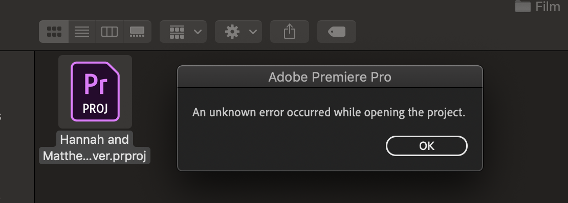 Solved: An Unknown error occurred while opening the projec... - Adobe ...