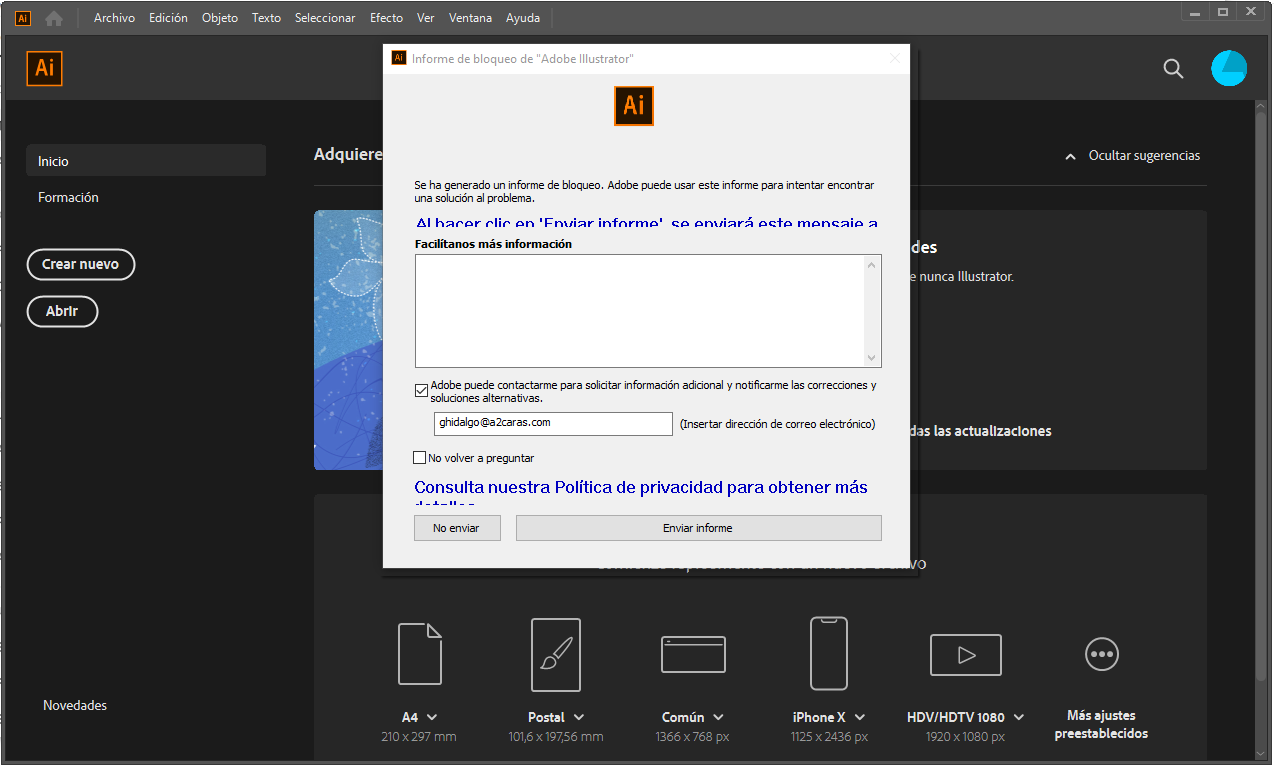 Informe De Bloqueo De Illustrator Adobe Support Community 11202379 