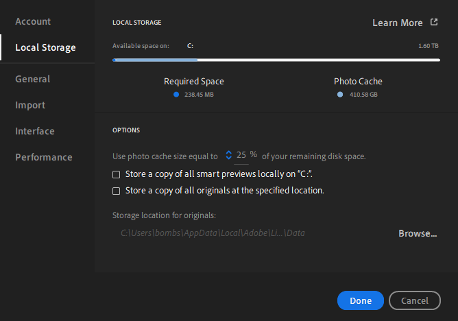 Changing Local Storage Options - Are Existing Cata... - Adobe Product Community - 11266499