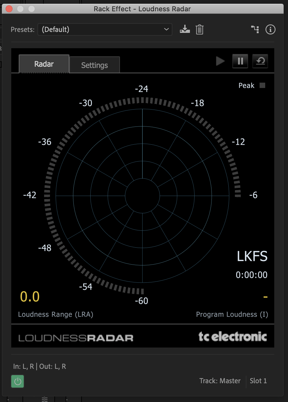 Display of the plug-in: Loudness Radar (TC Electro... - Adobe Community ...