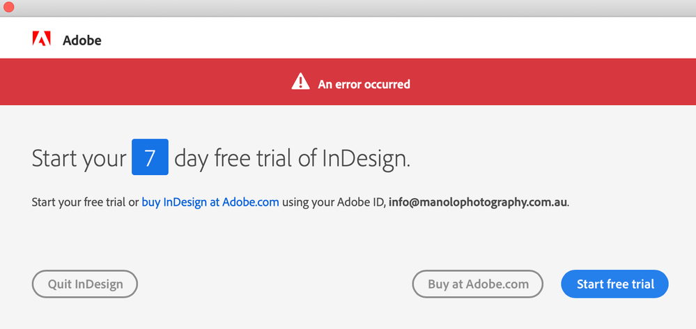 Error to start free trial - Adobe Community - 10673118