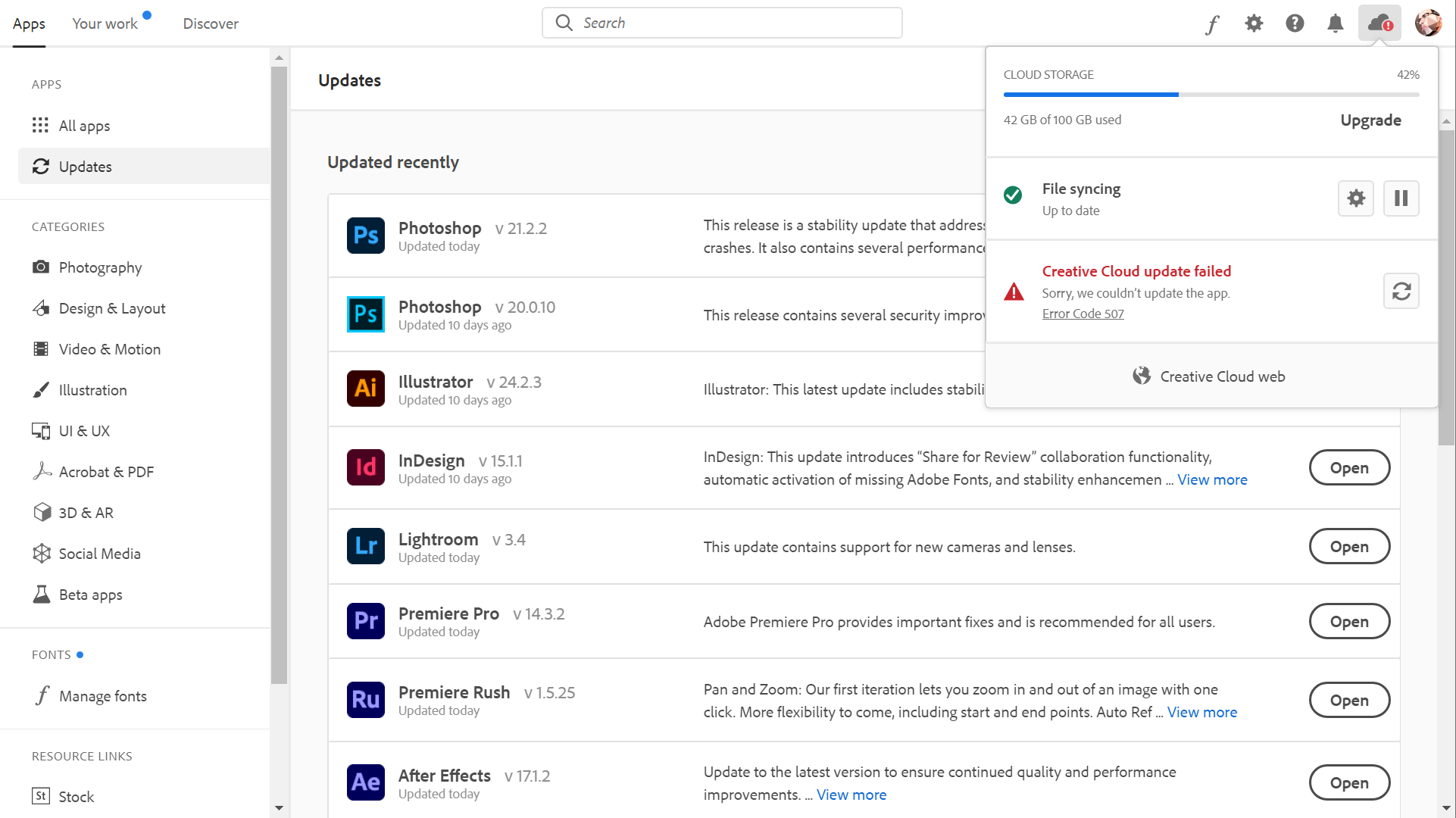 Solved: Error Code 507 - Can't update - Adobe Community - 11371597