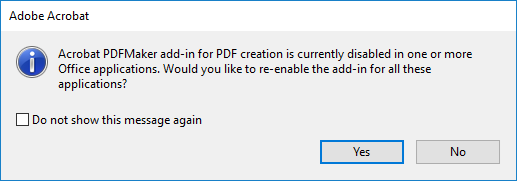 Solved: PDFMaker Addin status check - disable prompt - Adobe Product ...