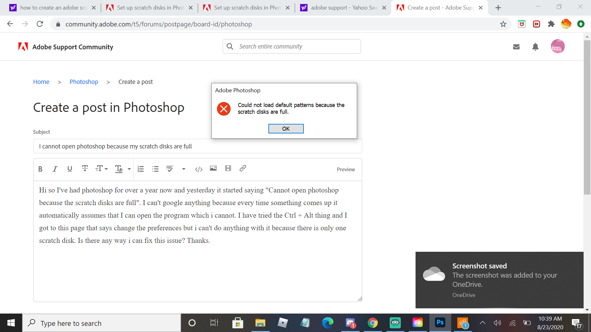 Solved I Cannot Open Photoshop Because My Scratch Disks A Adobe