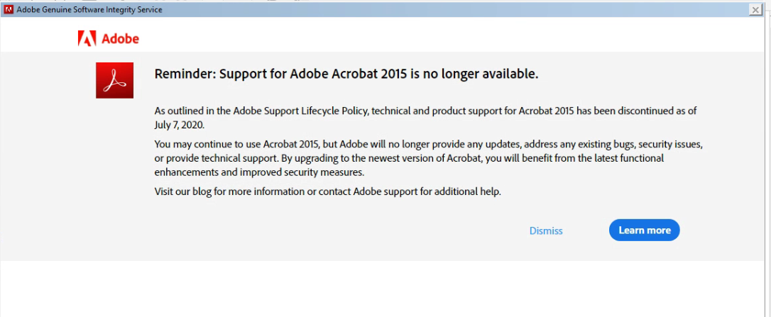 Adobe Acrobat 2015 End of Support Message - Adobe Product Community ...