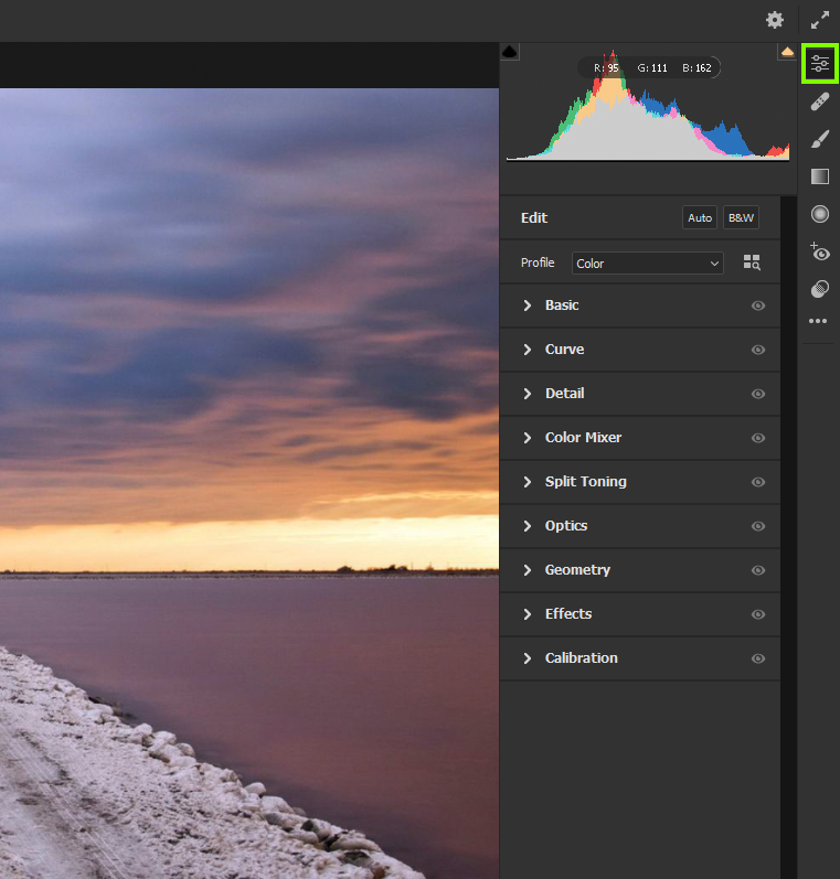 Editing row i Camera raw has disappeared - Adobe Community - 11425861