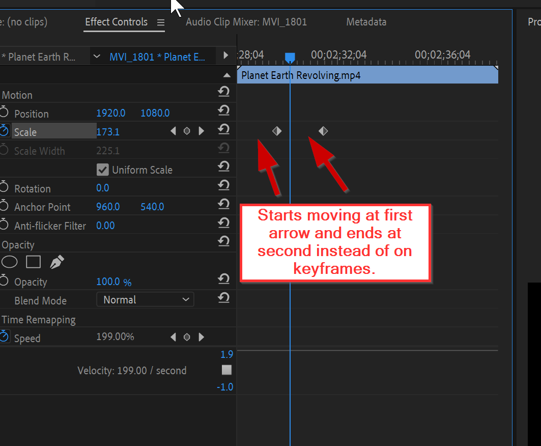 Scale effect starts before keyframe - Adobe Community - 11428329