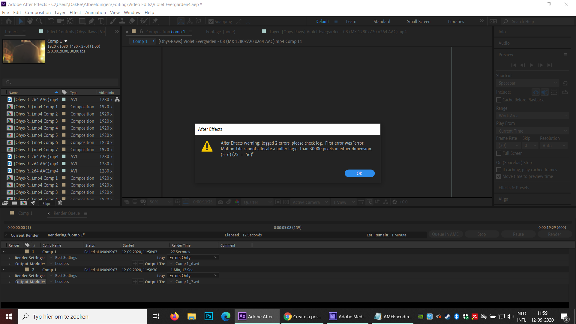 After Effects 2019 render error - Adobe Support Community - 11428668