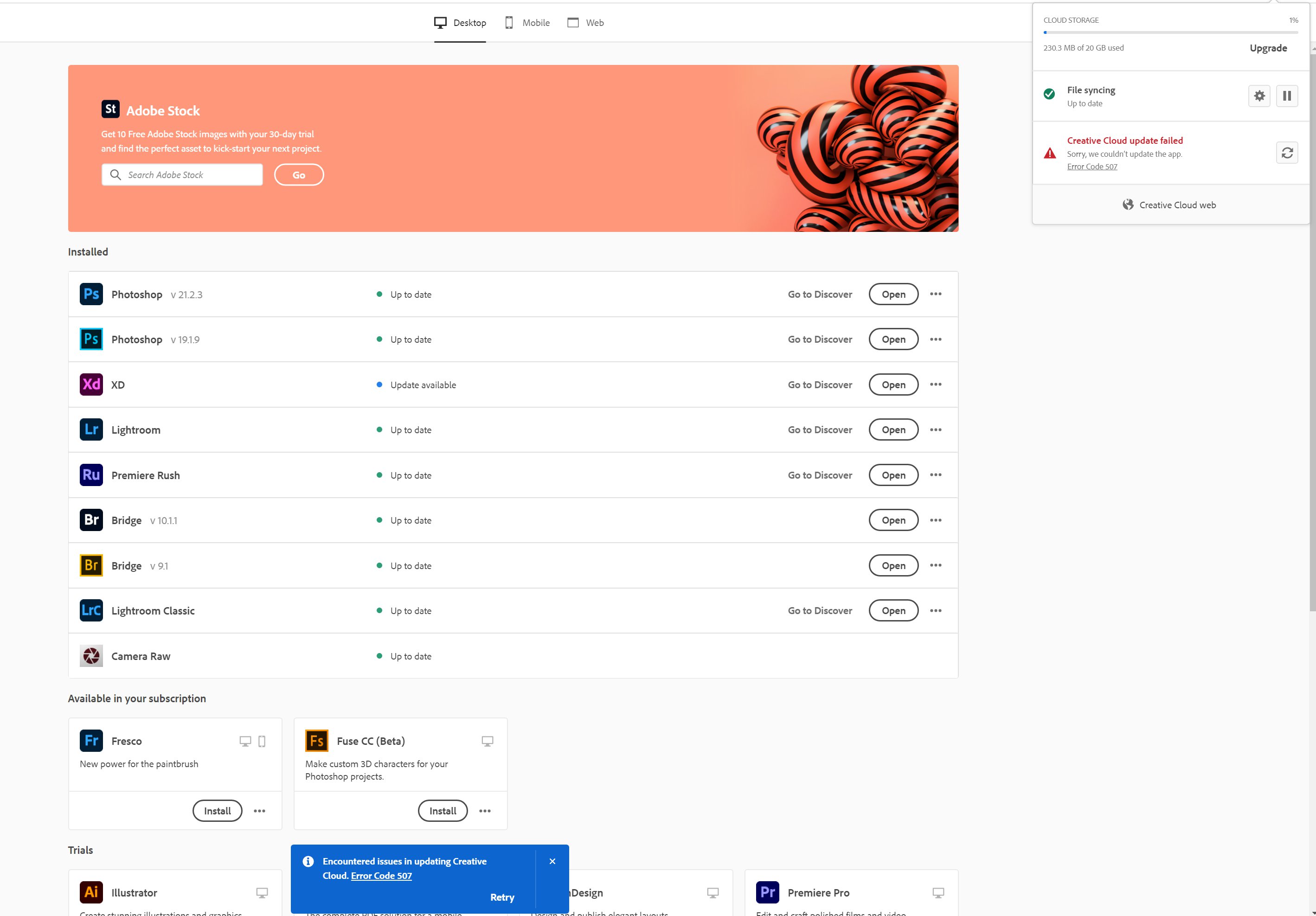 Solved: Creative Cloud won't update. Error code 507. - Adobe Community ...
