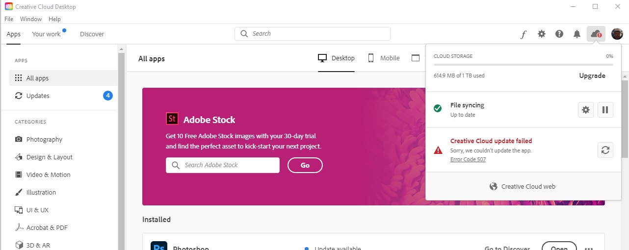 Unable to Update Error code 507 - Adobe Product Community - 11451328
