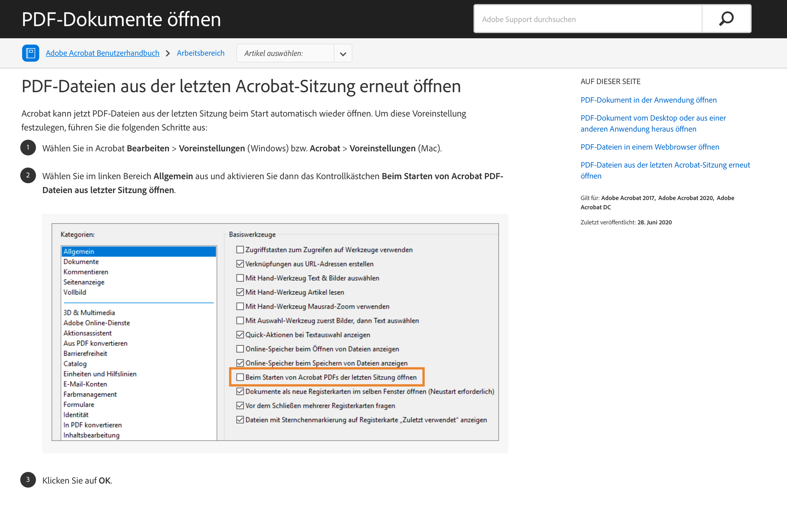 Adobe Acrobat Pro 2017: Funktion aus Einstellungen... - Adobe Product ...