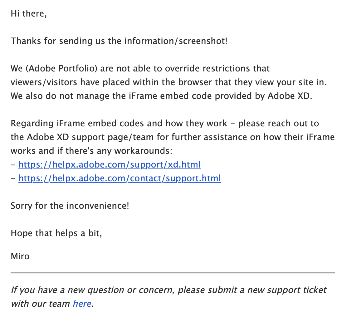 Solved: Adobe XD iframe embeds on Adobe portfolio are not... - Adobe ...