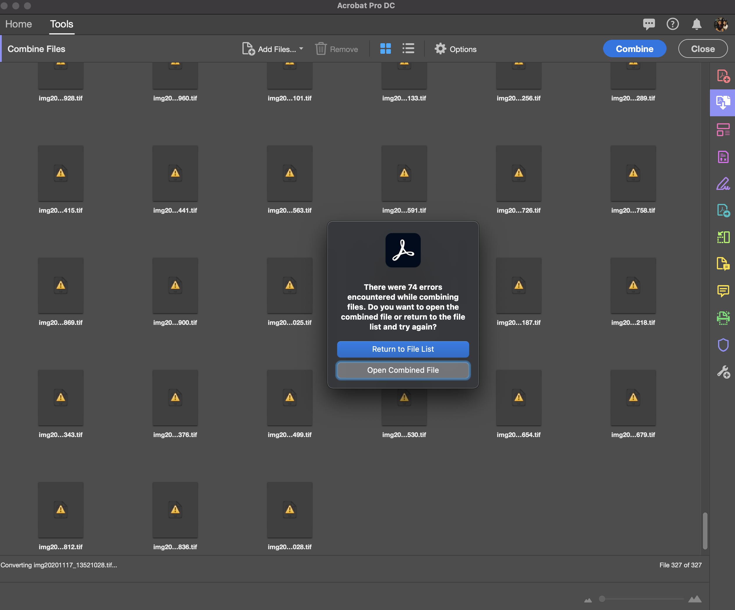 Error during combine files after update - Adobe Community - 11620317