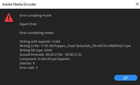 Solved: Encoding Failed Component: H.264 of type Exporter ... - Adobe ...
