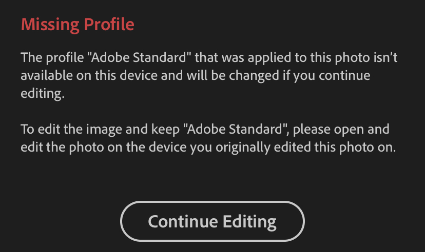 Missing profile in LR Mobile - Adobe Community - 11694257