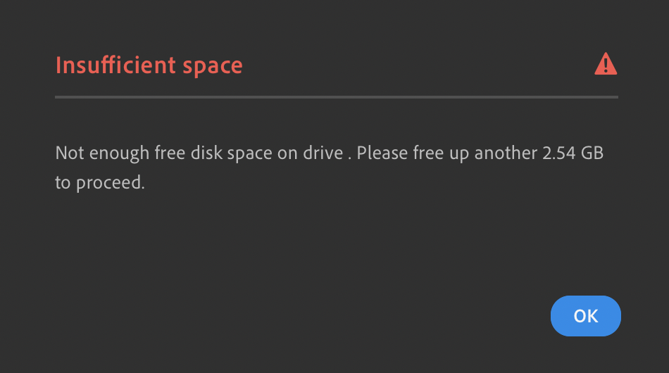 Insufficient storage space - disk has plenty - Adobe Community - 11710245