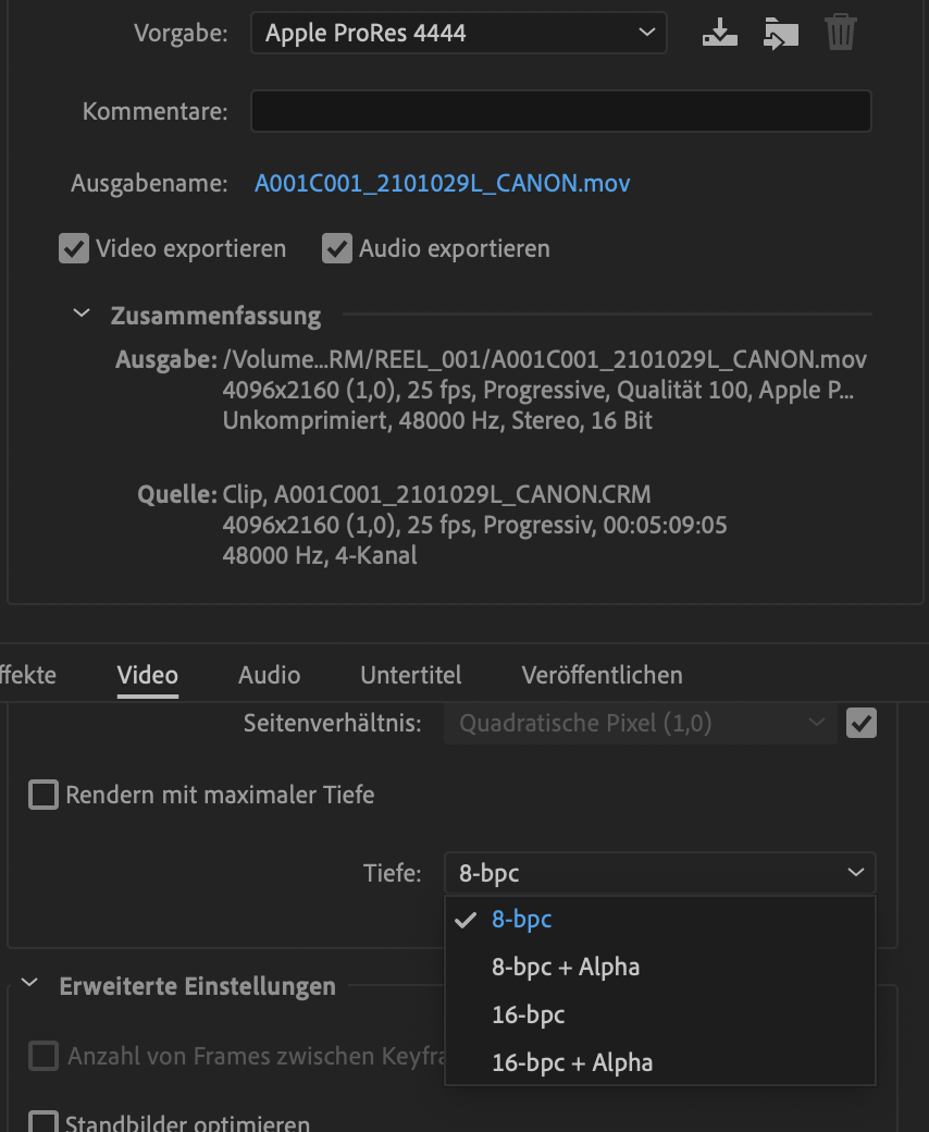 Solved: Exporting ProRes: 8-bit or 16-bit option, even tho... - Adobe ...