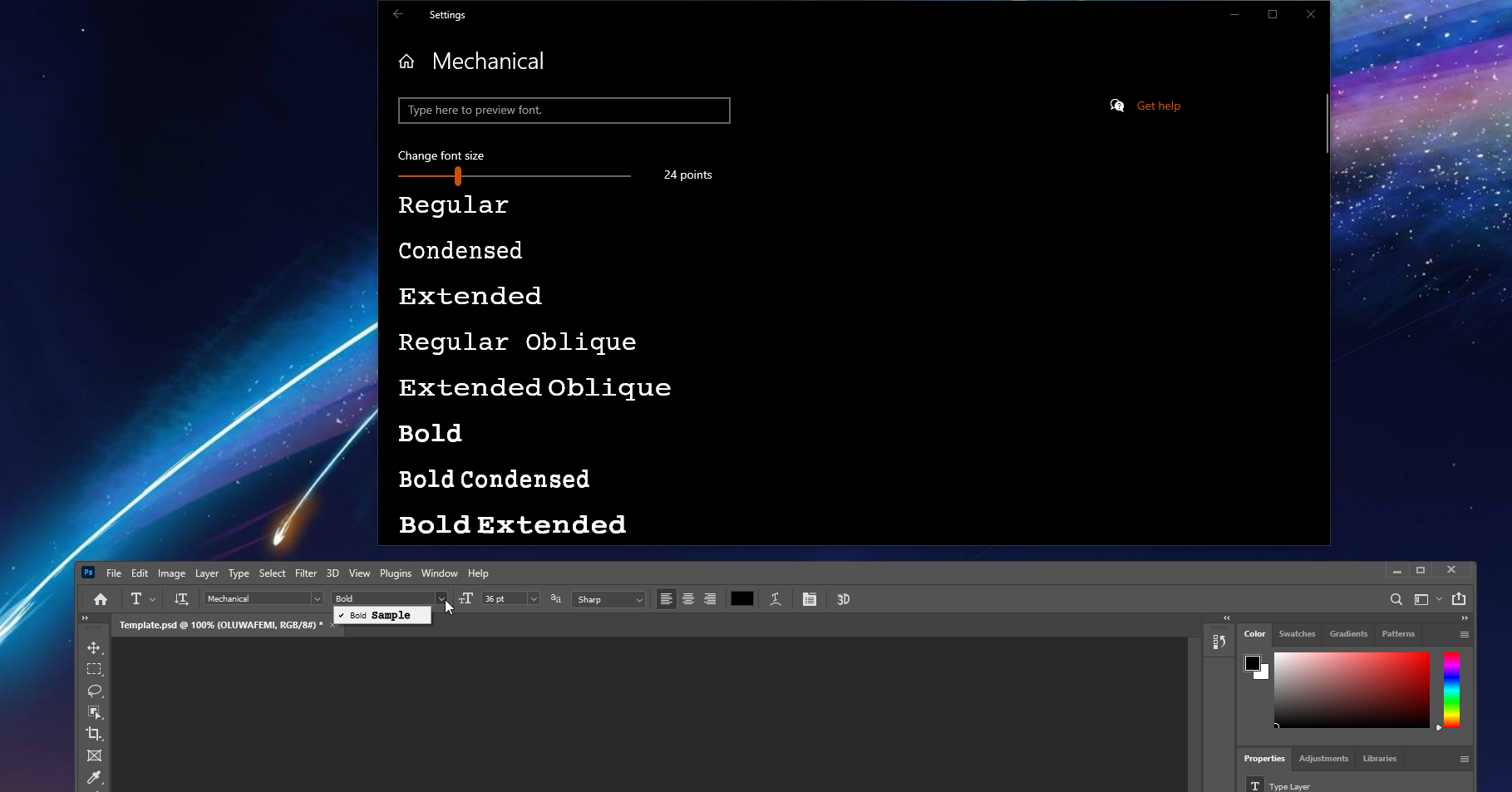 PS displaying only bold variation of font Mechanic - Adobe Product ...