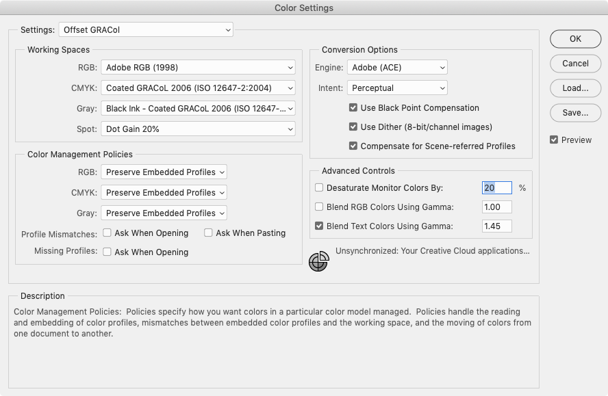 synchronize the color settings file missing after ... - Adobe Product ...