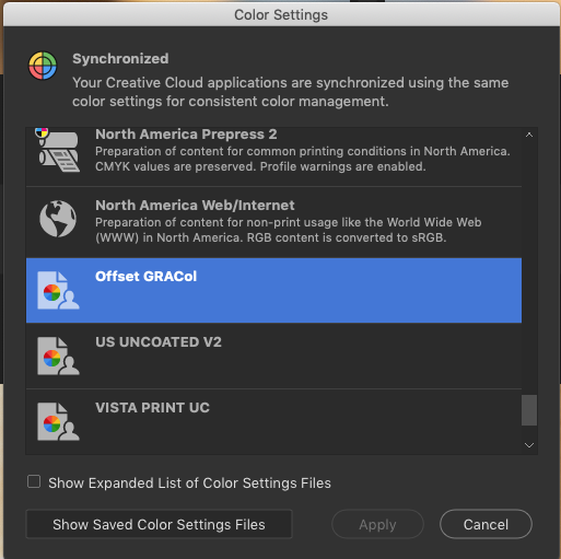 synchronize the color settings file missing after ... - Adobe Product ...