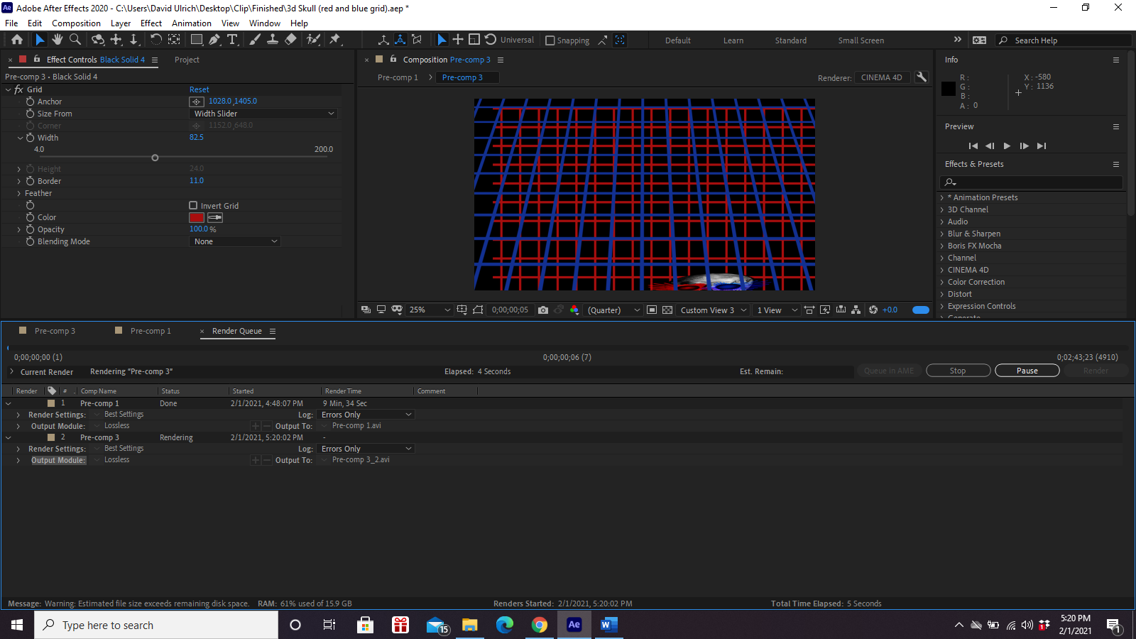 Problem Rendering 3d video in After Effects - Adobe Community - 11800386